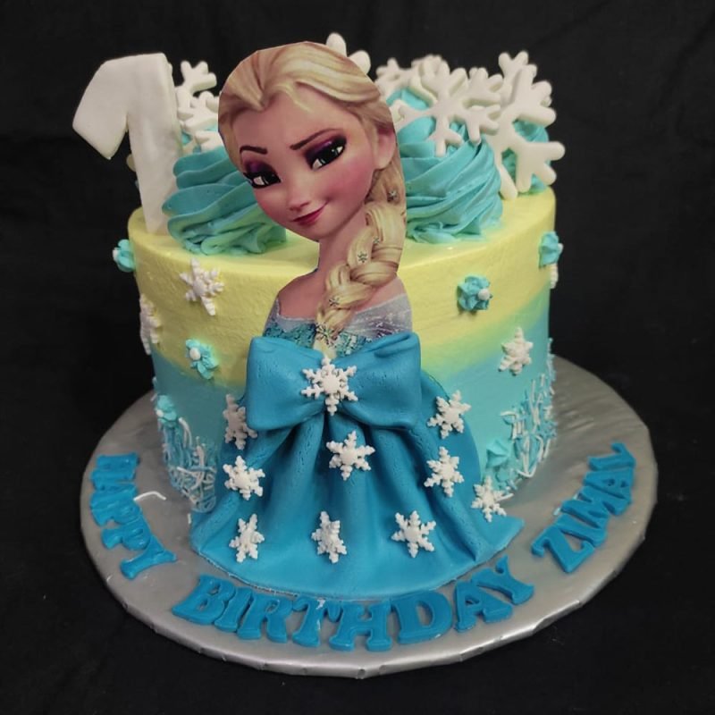 Customized Frozen theme cream cake with fondant decoration